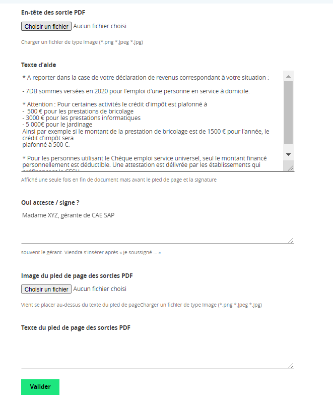 Configurer les pdfs des attestations fiscales