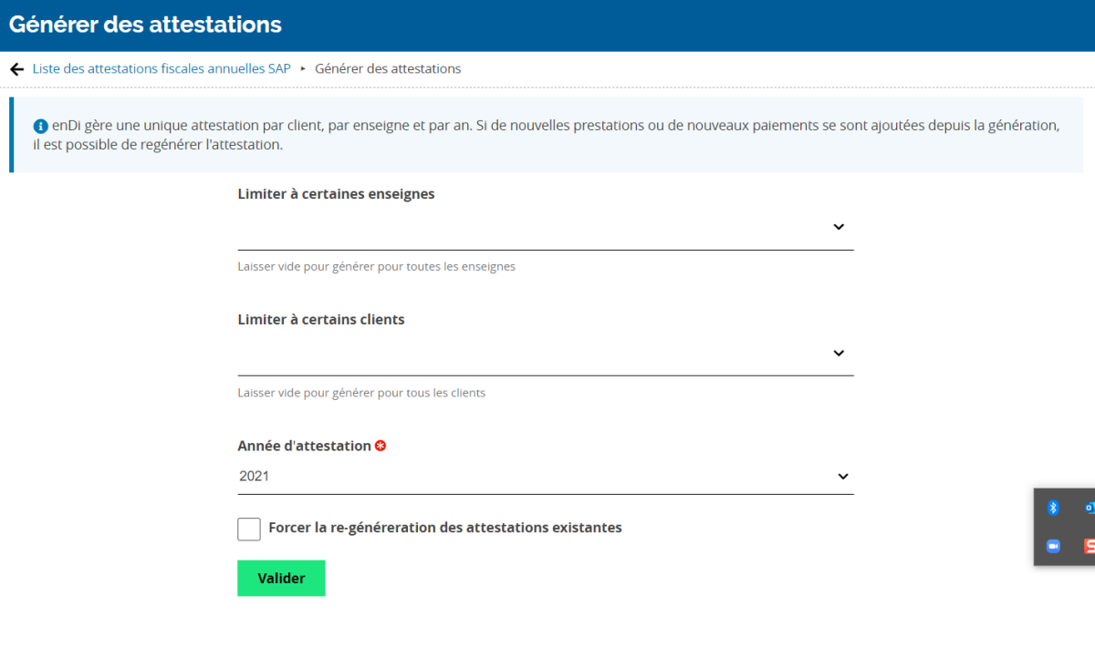 Générer les attestations fiscales