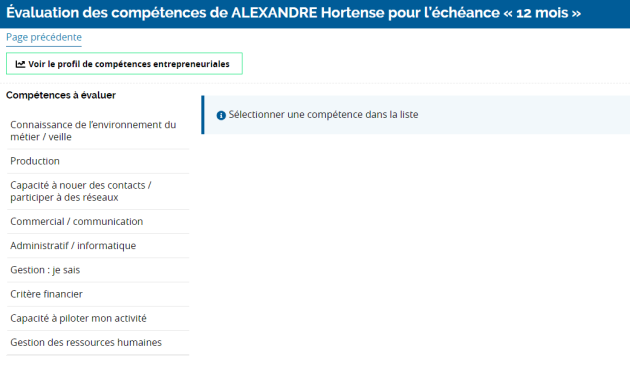 Renseigner une auto-évaluation des compétences