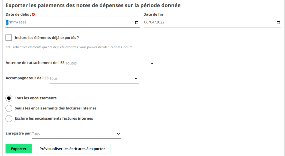 Exporter les paiements d'une note de dépenses